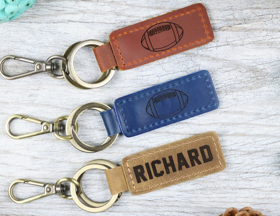 FOOTBALL KEYCHAIN, LEATHER Keychain, Football Team Gifts, Football ...