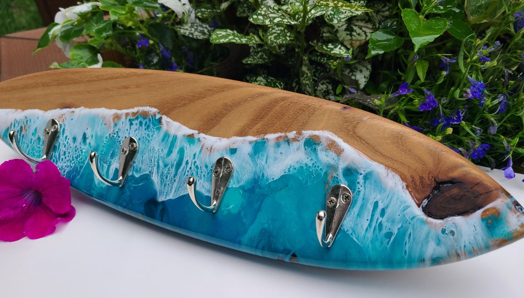 Surfboard Shaped Key Rack With Ocean Wave - Etsy
