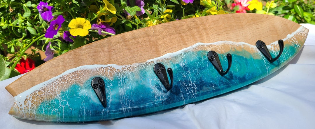 Surfboard Shaped Key Rack With Ocean Wave - Etsy