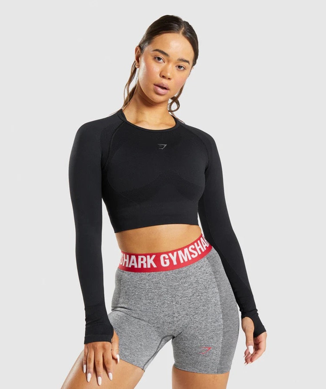 GYMSHARK Flex Long Sleeve Crop Top Black Gym Fitness Leggings - Etsy