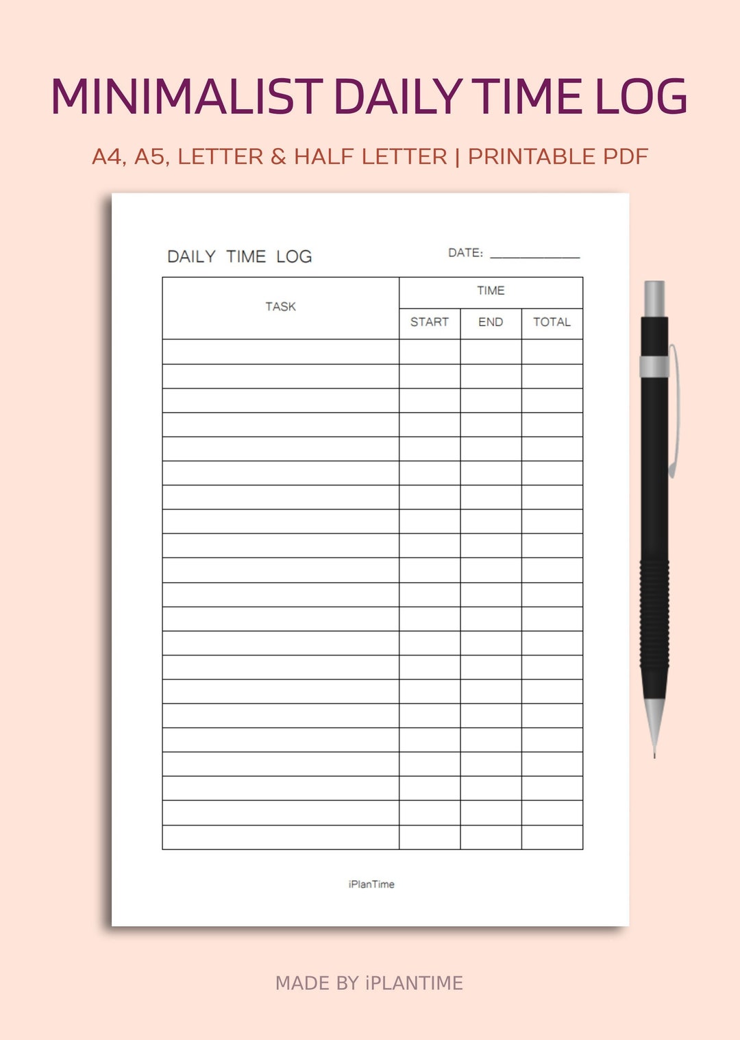 Daily Time Log Printable Task Tracker Timesheet Printable - Etsy