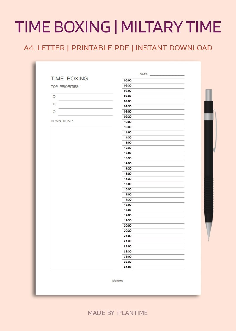 Time Box Planner To-do List Daily Timeboxing Military Time - Etsy