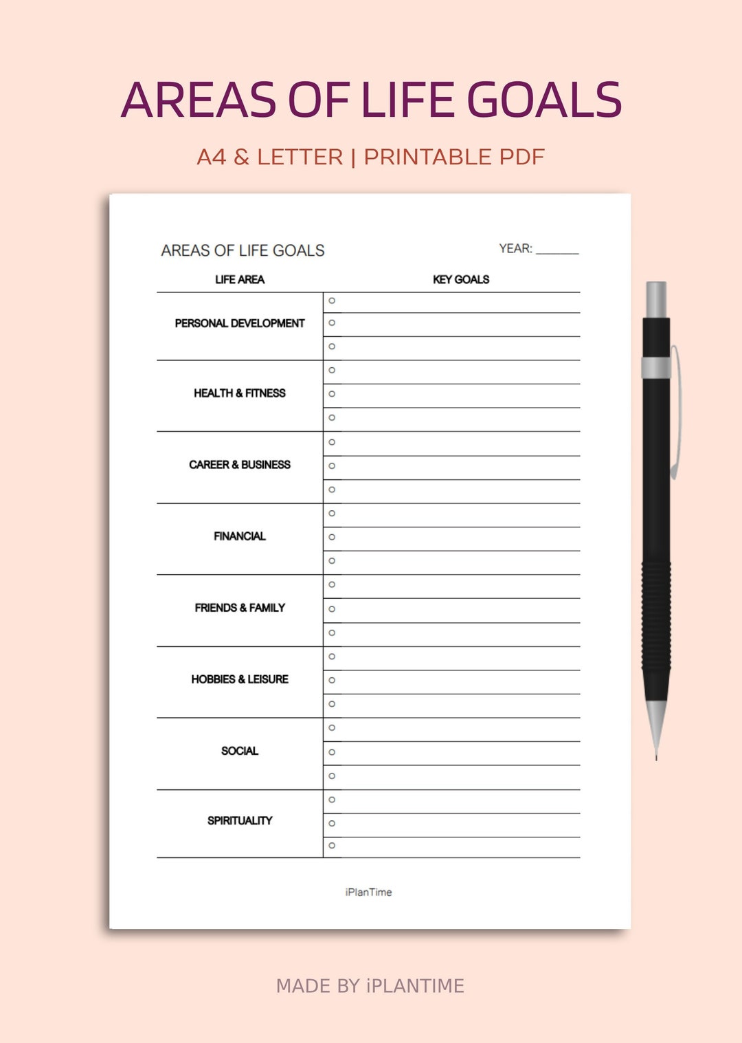 Areas of Life Planner Printable Goal Setting Template Goal - Etsy