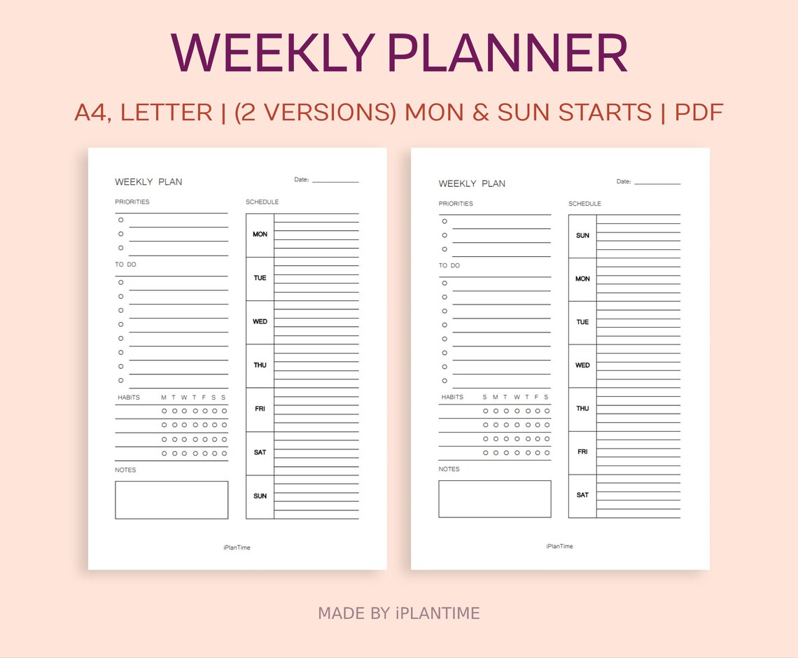 Weekly Planner Printable Week at a Glance Weekly Organizer - Etsy