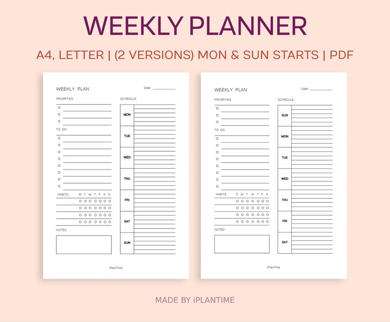 Weekly Planner Printable Week at a Glance Weekly Organizer - Etsy