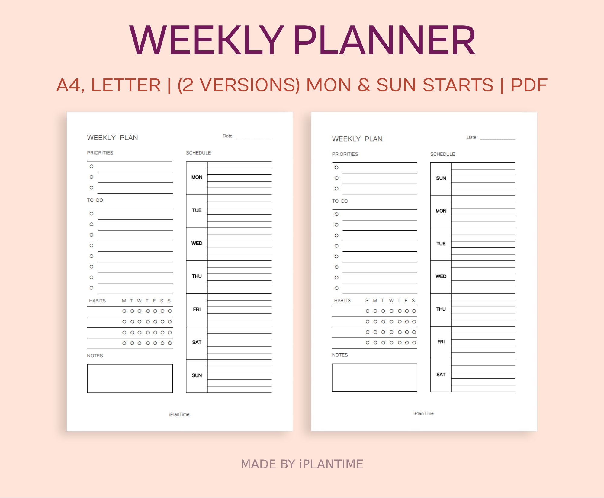 Weekly Planner Printable Week at a Glance Weekly Organizer - Etsy
