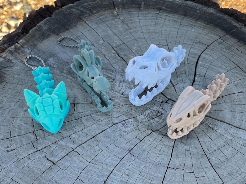 Dinosaur Keychain, Articulated Dino Skeleton Fidget Toy, 3D Printed ...