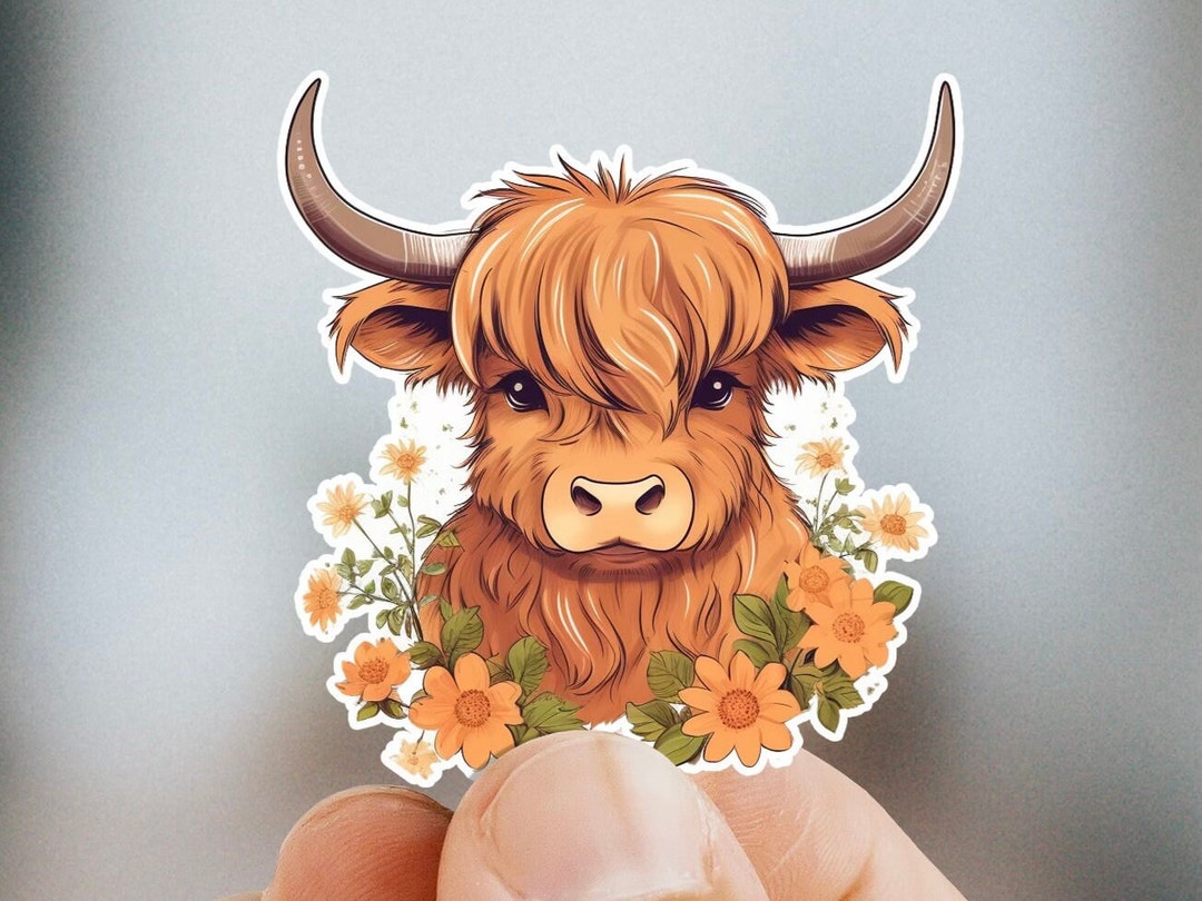 Highland Cow Floral Sticker Cute Car Decal Laptop Decal Animal Stickers ...
