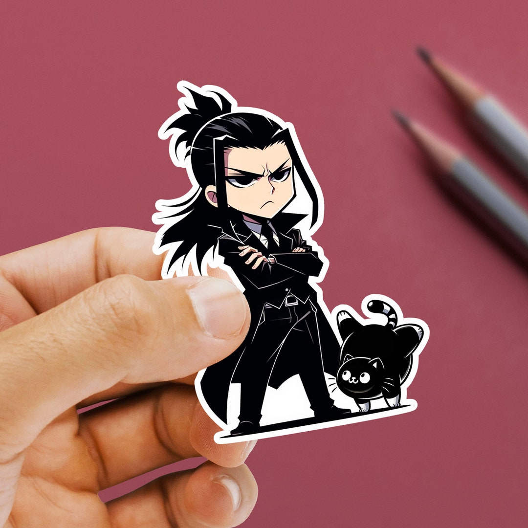 Geto Chibi Anime Cat Sticker Funny Gifts for Manga Fans Black Cat Decal ...