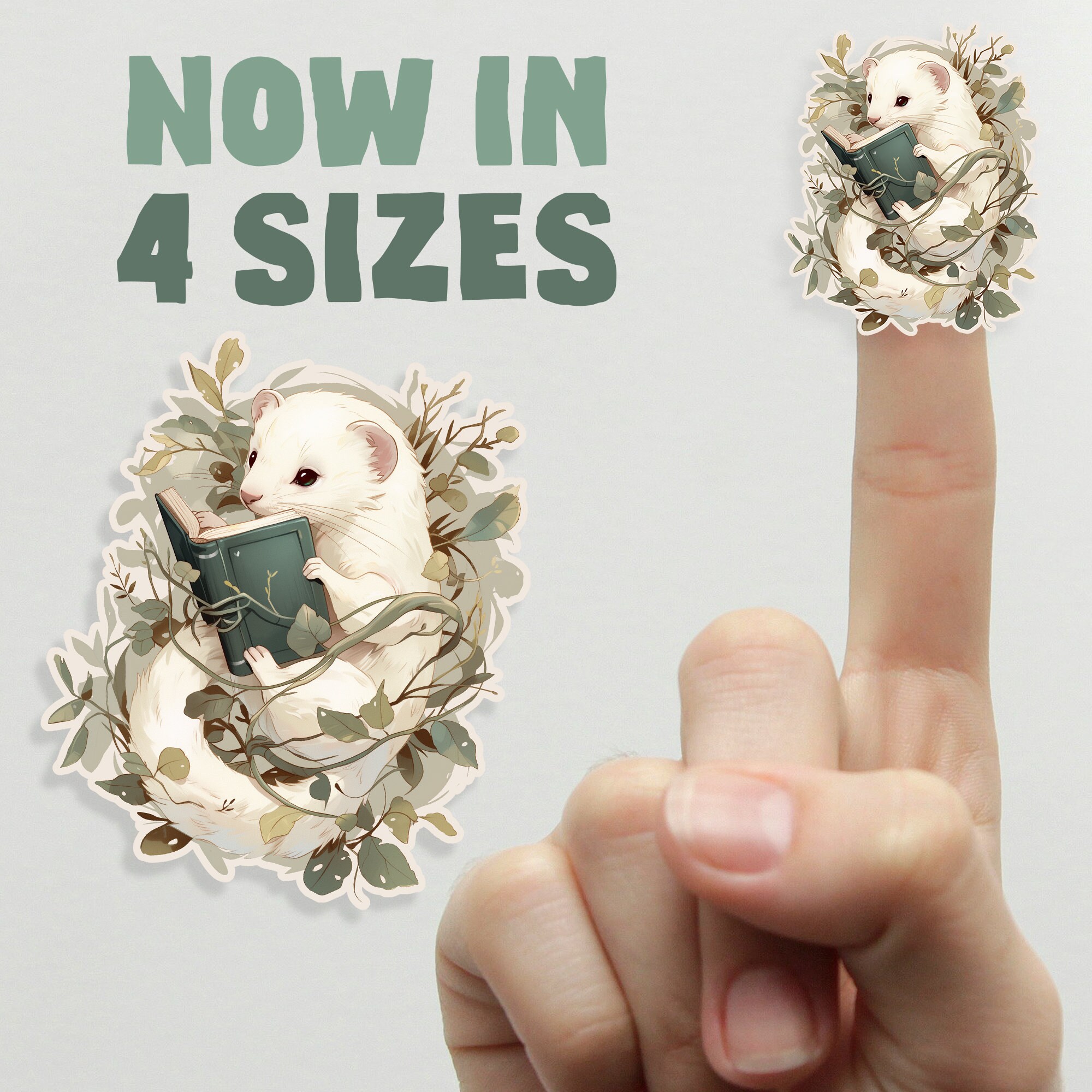 Charming Book-loving Weasel Sticker - Cute White Weasel Reading Decal, Perfect for Bookworms and ...