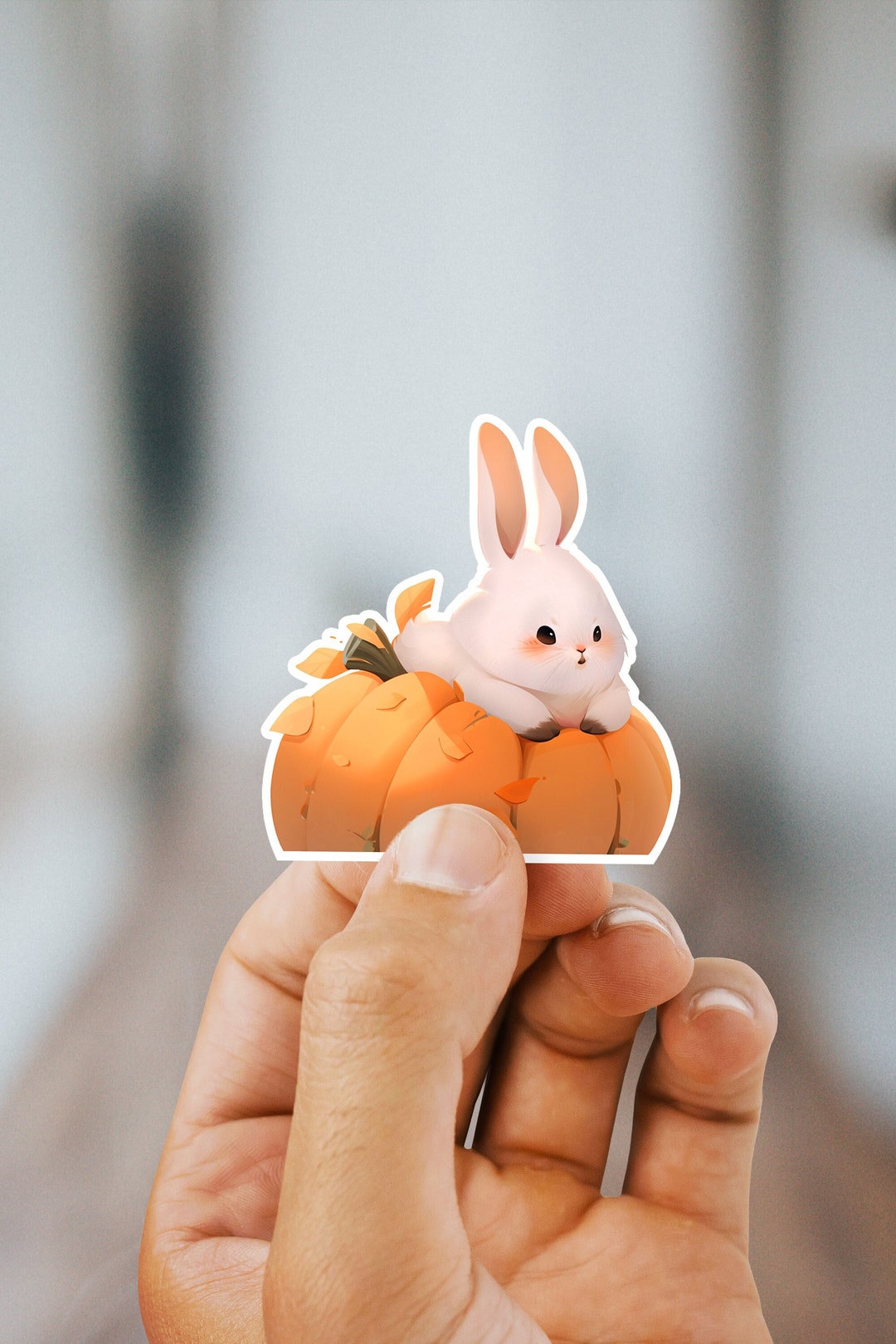 Fall Bunny Sticker, Cute Rabbit Cartoon, Waterproof Vinyl Pumpkin Decal ...