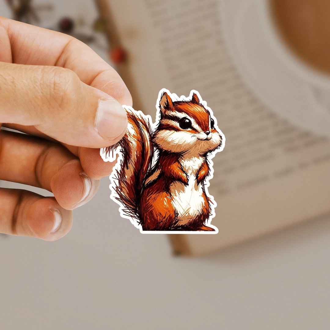 Adorable Chipmunk Sticker - Hand-made Cute Cartoon Animal Vinyl Decal - Perfect for Laptops ...