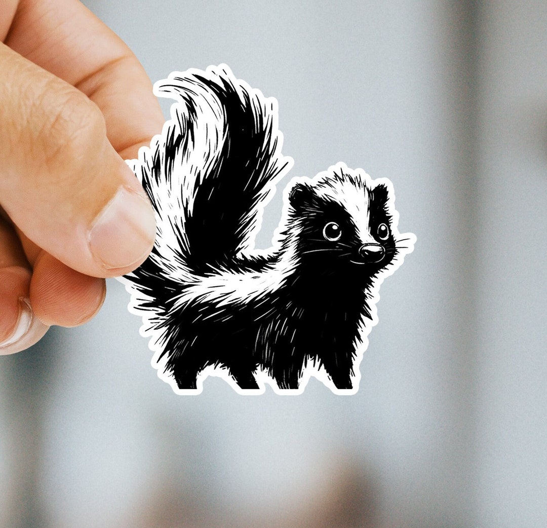 Cute Skunk Sticker - Quirky Hand-drawn Black and White Animal Decal for ...