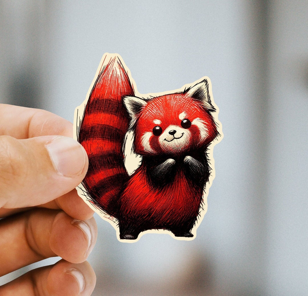 Adorable Red Panda Vinyl Sticker - Hand-drawn, Waterproof Decal for ...