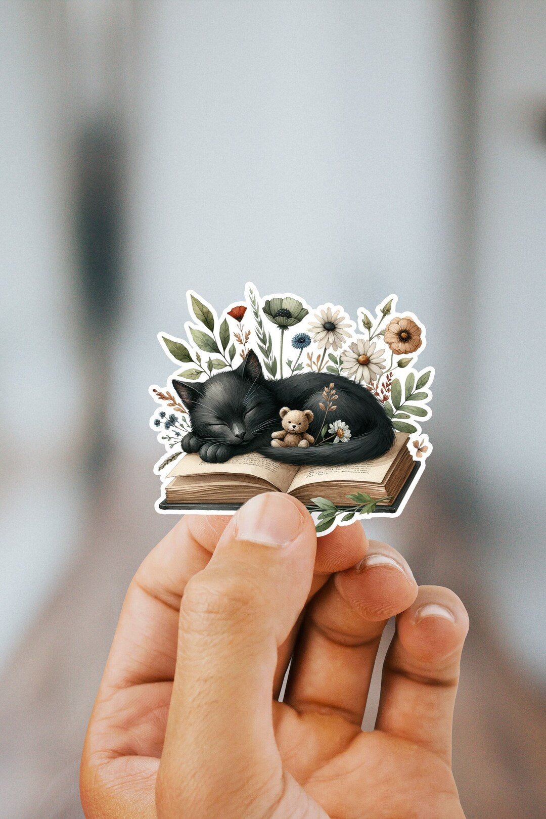 Black Cat Sticker, Black Cat on Book Sticker, Bookish Cat Sticker ...