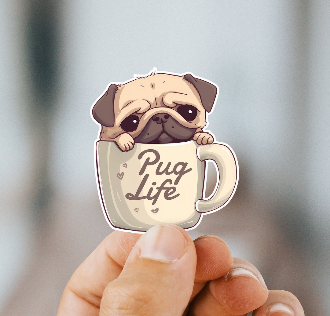 Pug in a Mug Sticker, Pug Life Sticker, Dog Sticker, Dog Decal, Pug ...