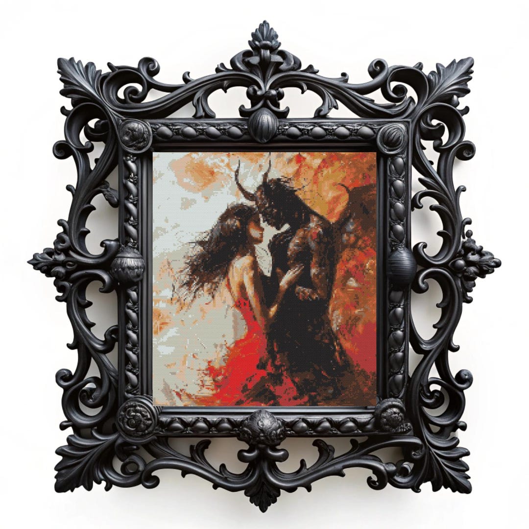 Satan and Woman Cross Stitch Pattern, Modern Cross Stitch, Satanic Art ...