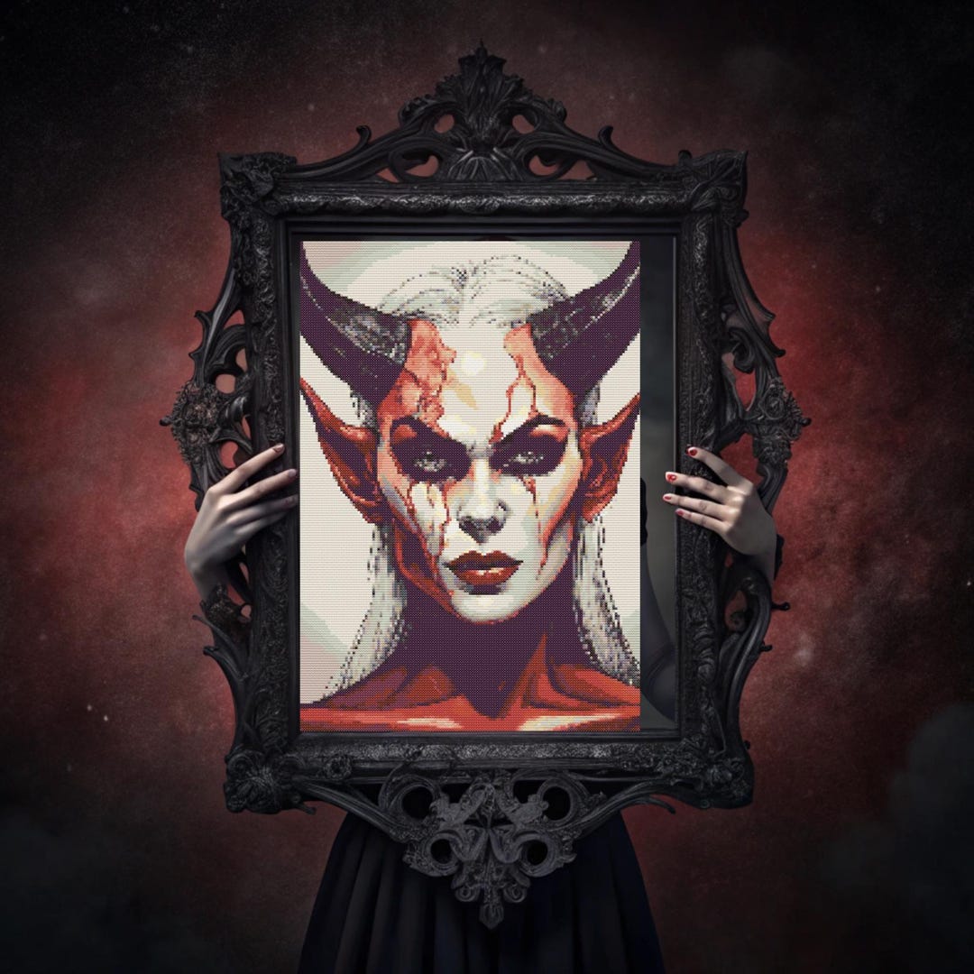 Satan Woman Cross Stitch Pattern, Modern Cross Stitch, Satanic Art ...