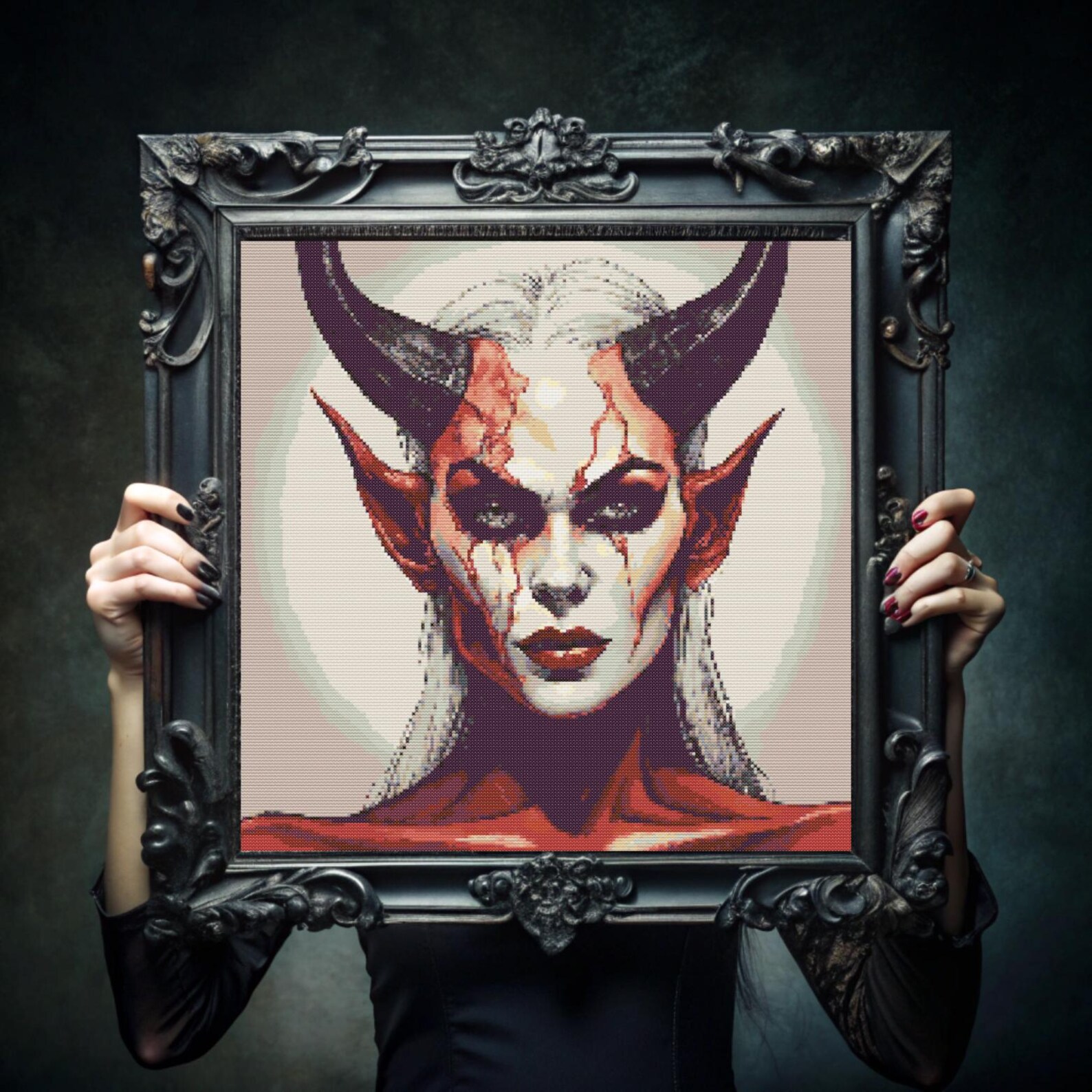 Satan Woman Cross Stitch Pattern, Modern Cross Stitch, Satanic Art ...