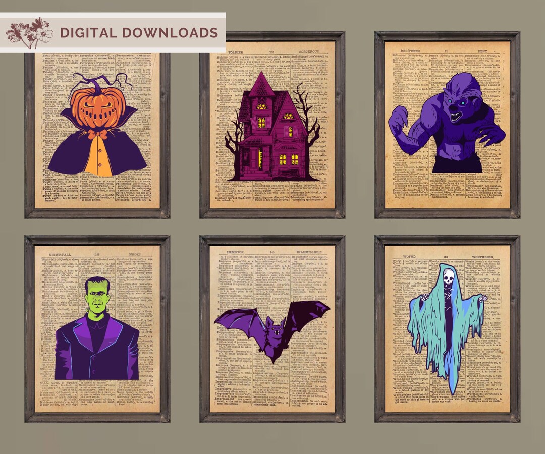 Retro Halloween Decor Set of 6, Instant Digital Download, Halloween ...