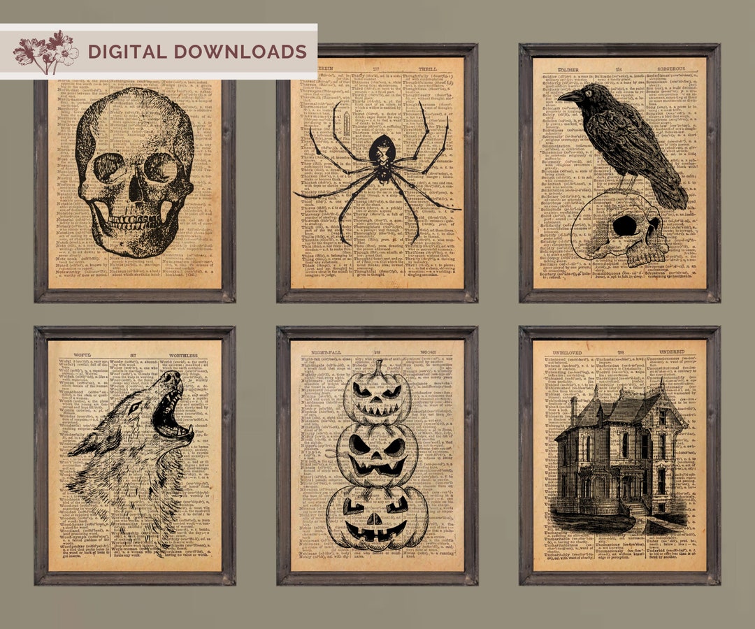 Vintage Halloween Decor Set of 6, Instant Digital Download, Spooky ...