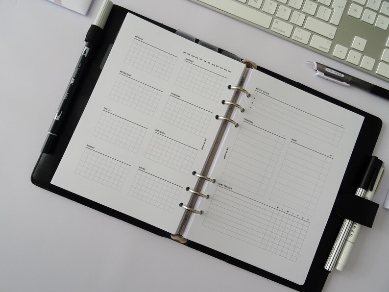 Weekly Planner Insert Grid Lay-out Separate Personal & Work To-do's ...