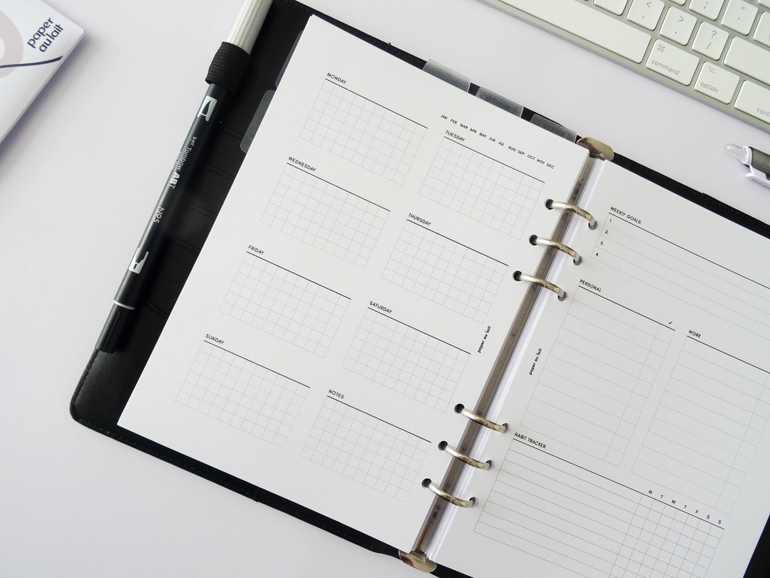 Weekly Planner Insert Grid Lay-out Separate Personal & Work To-do's ...