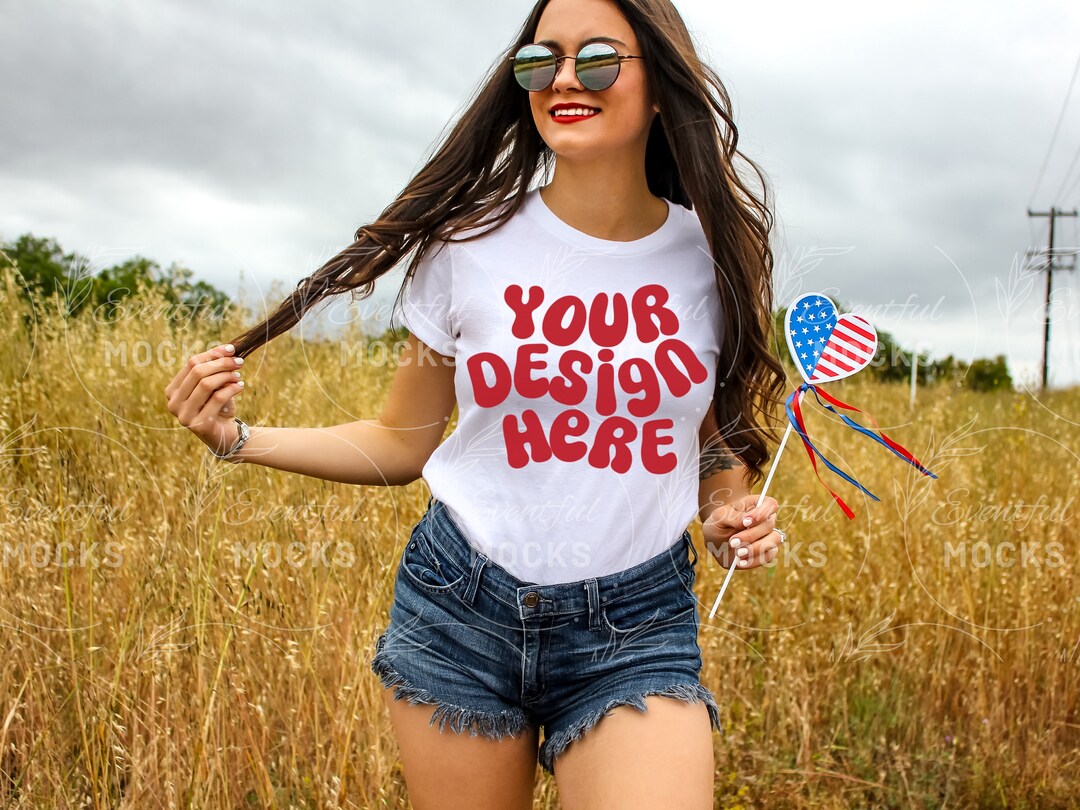 Bella Canvas 3001 Mockup 4th of July Mockup White Shirt Mockup Model ...