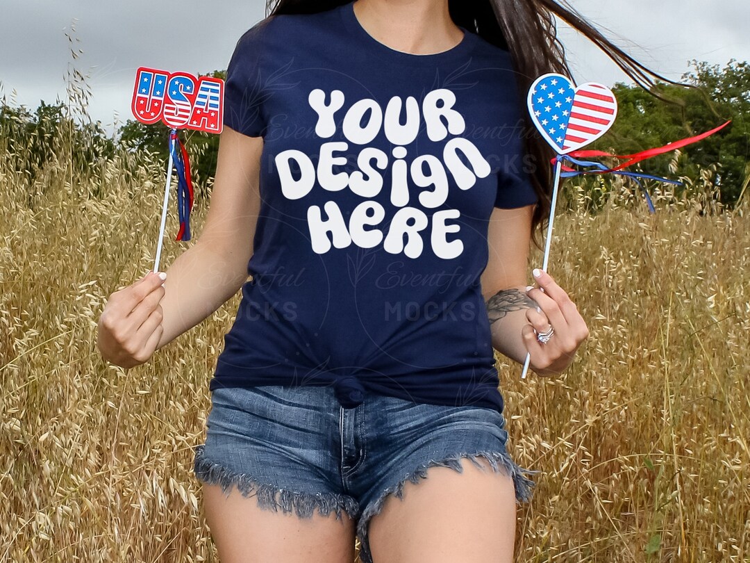Bella Canvas 3001 Mockup 4th of July Mockup Navy Shirt Mockup Model ...