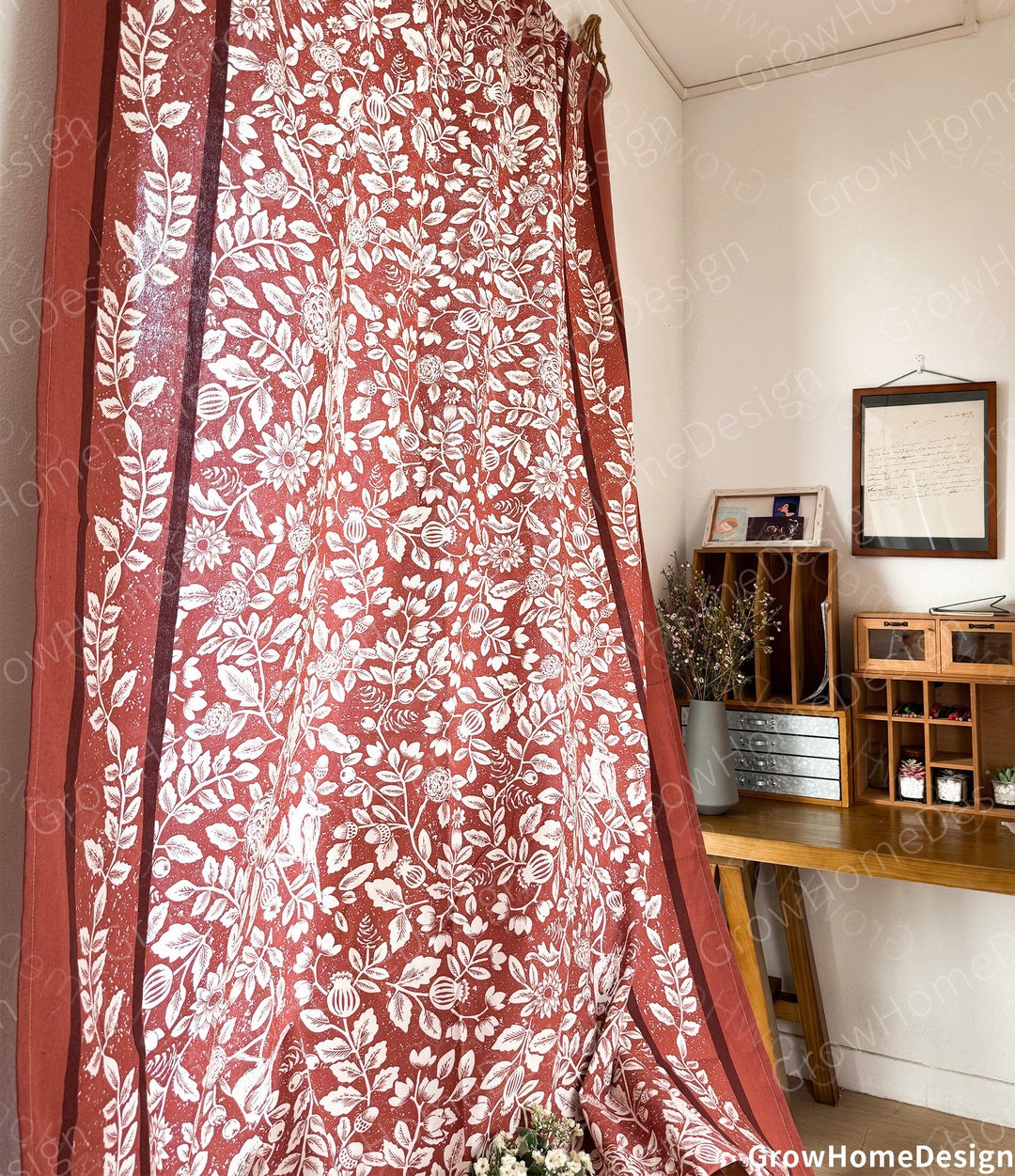 Red Farmhouse Curtains, Boho Cotton Curtain for Bedroom, Living Room ...