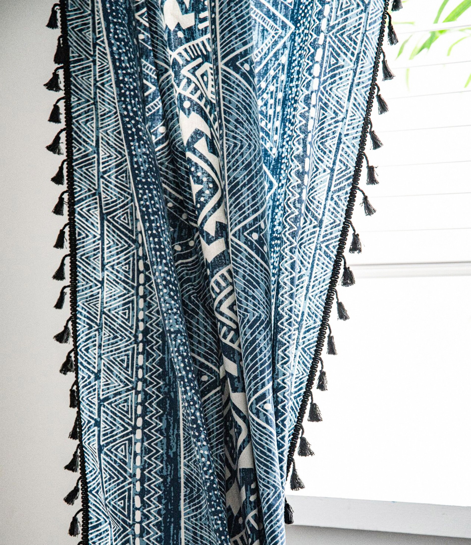 Blue Boho Style Curtains Cotton Linen Curtains Boho Decor - Etsy UK