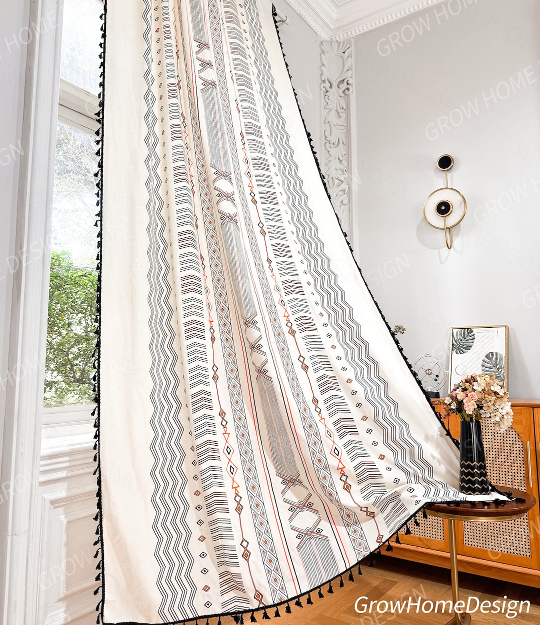 Boho Style Curtains, Cotton Linen Curtains, Boho Decor, Boho Curtain ...