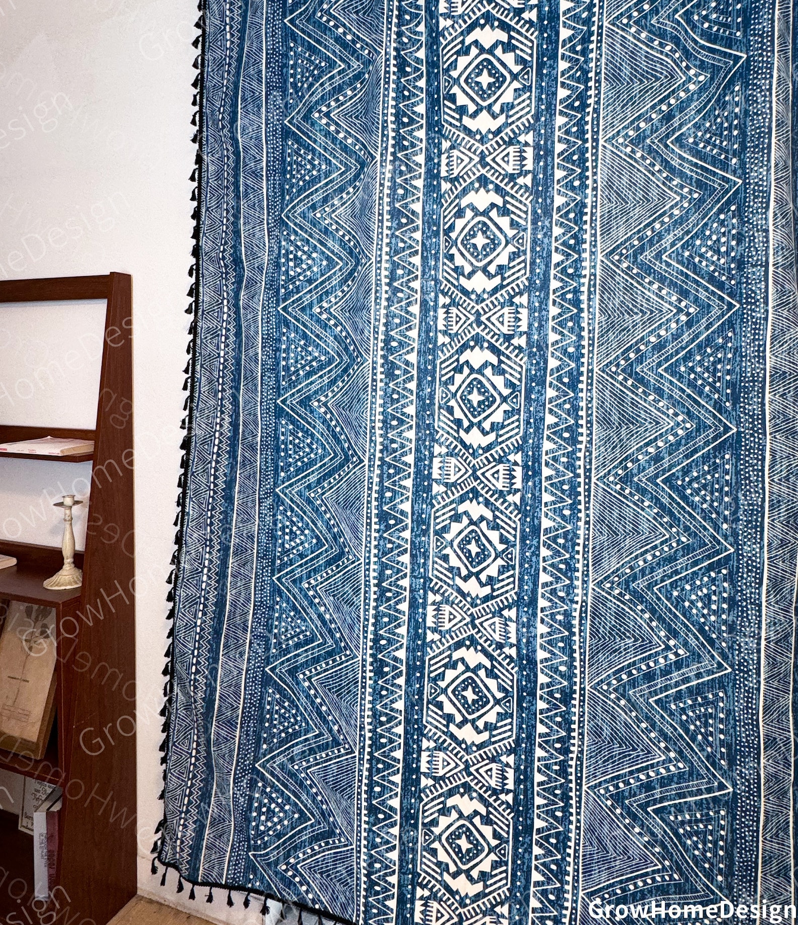 Blue Boho Style Curtains, Cotton Linen Curtains, Boho Decor, Boho ...