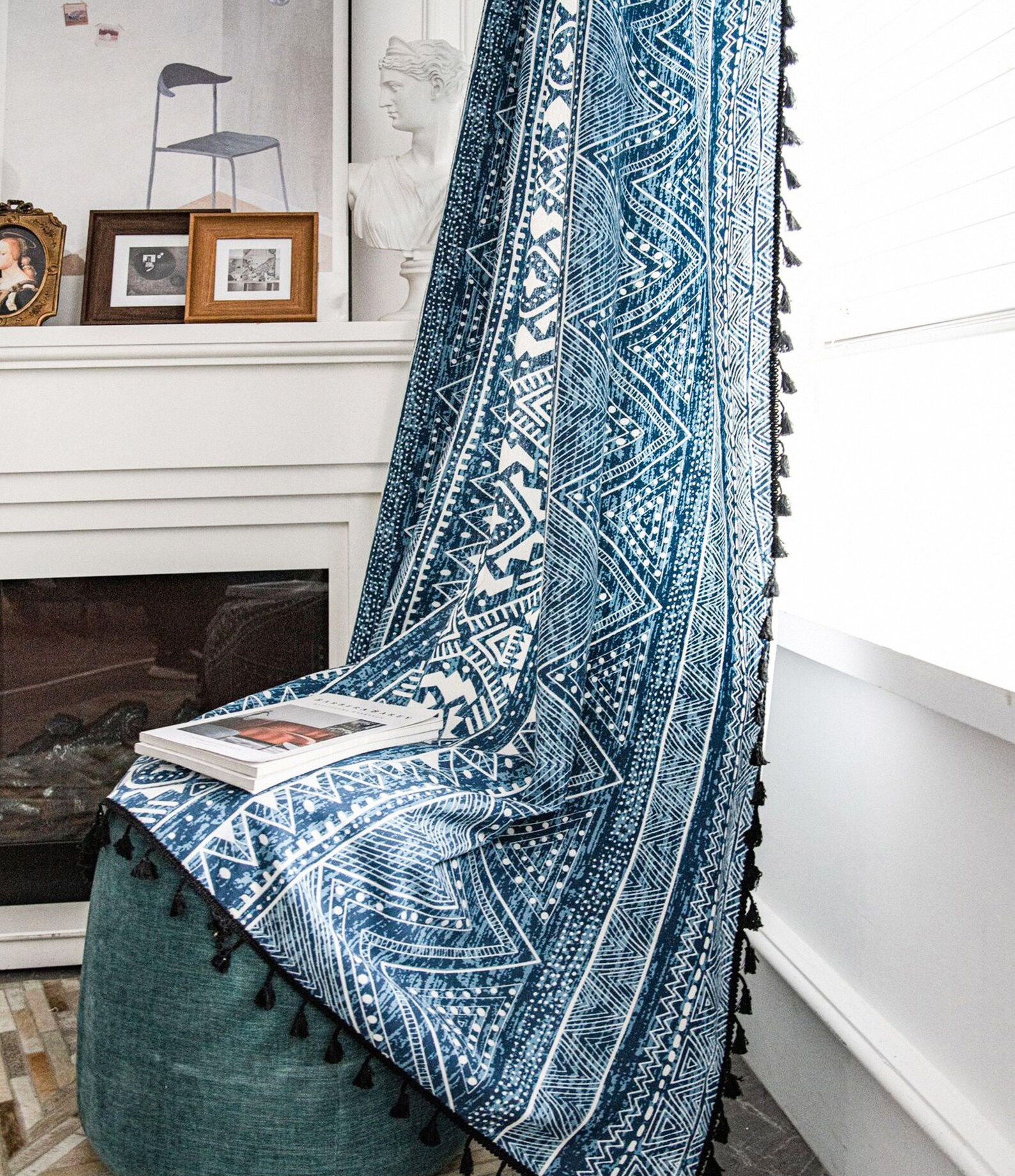 Blue Boho Style Curtains Cotton Linen Curtains Boho Decor - Etsy