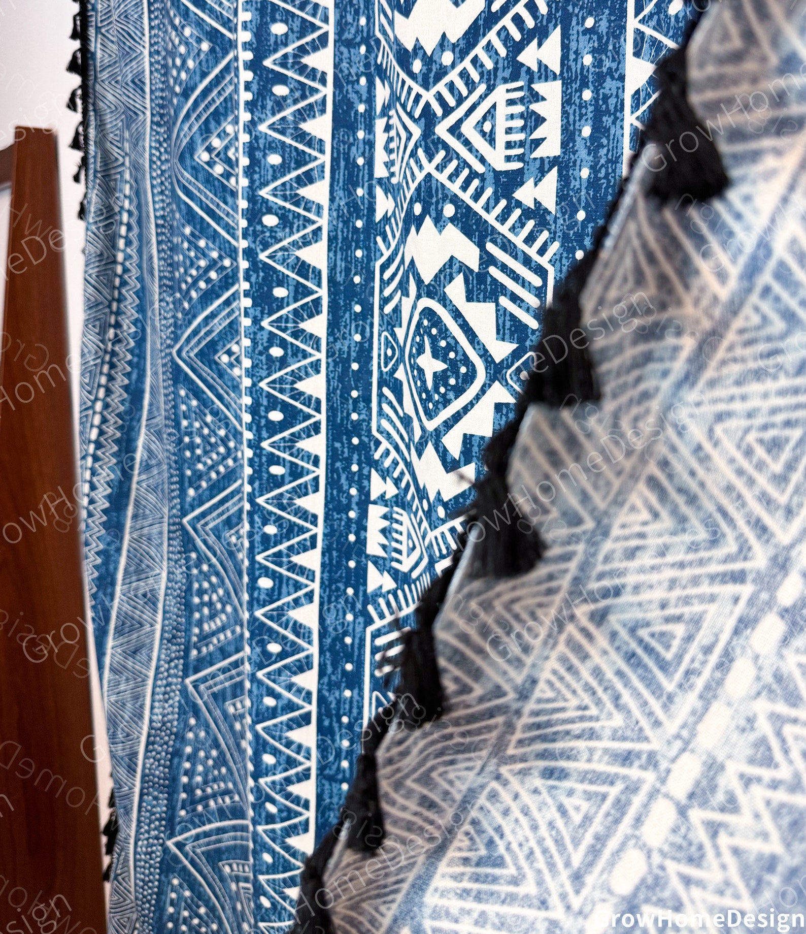 Blue Boho Style Curtains, Cotton Linen Curtains, Boho Decor, Boho ...