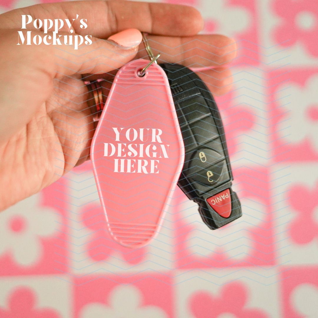 Pink Motel Keychain Mockup, Hotel Keychain Mockup, Mockup for Motel ...