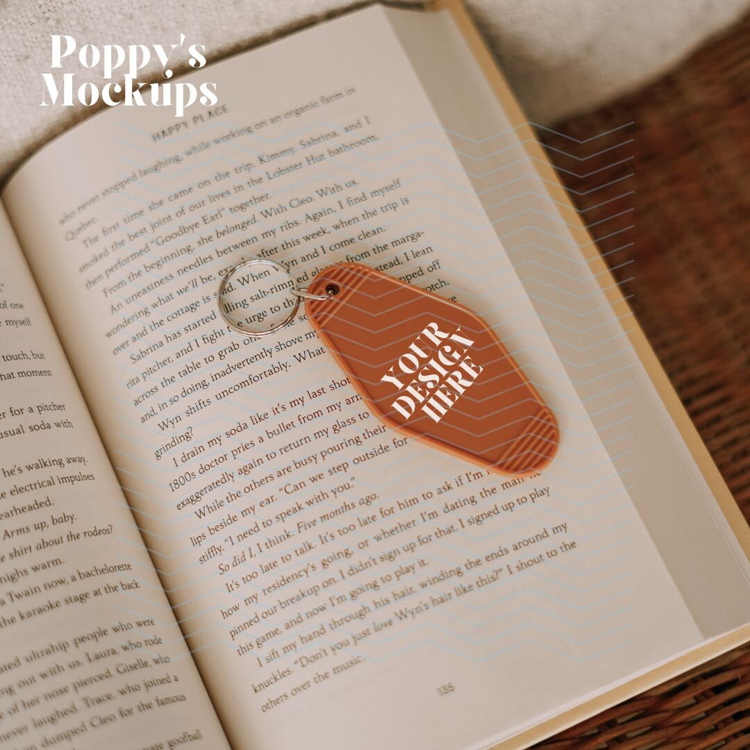 Book Themed Brown Motel Keychain Mockup, Reading Hotel Keychain Mockup ...