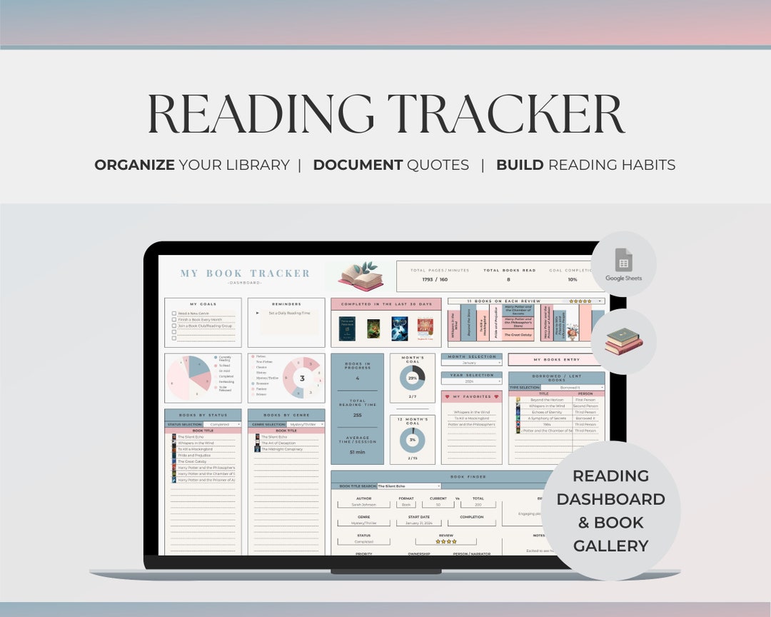 Reading Tracker Spreadsheet Google Sheets Book Journal Digital Reading ...