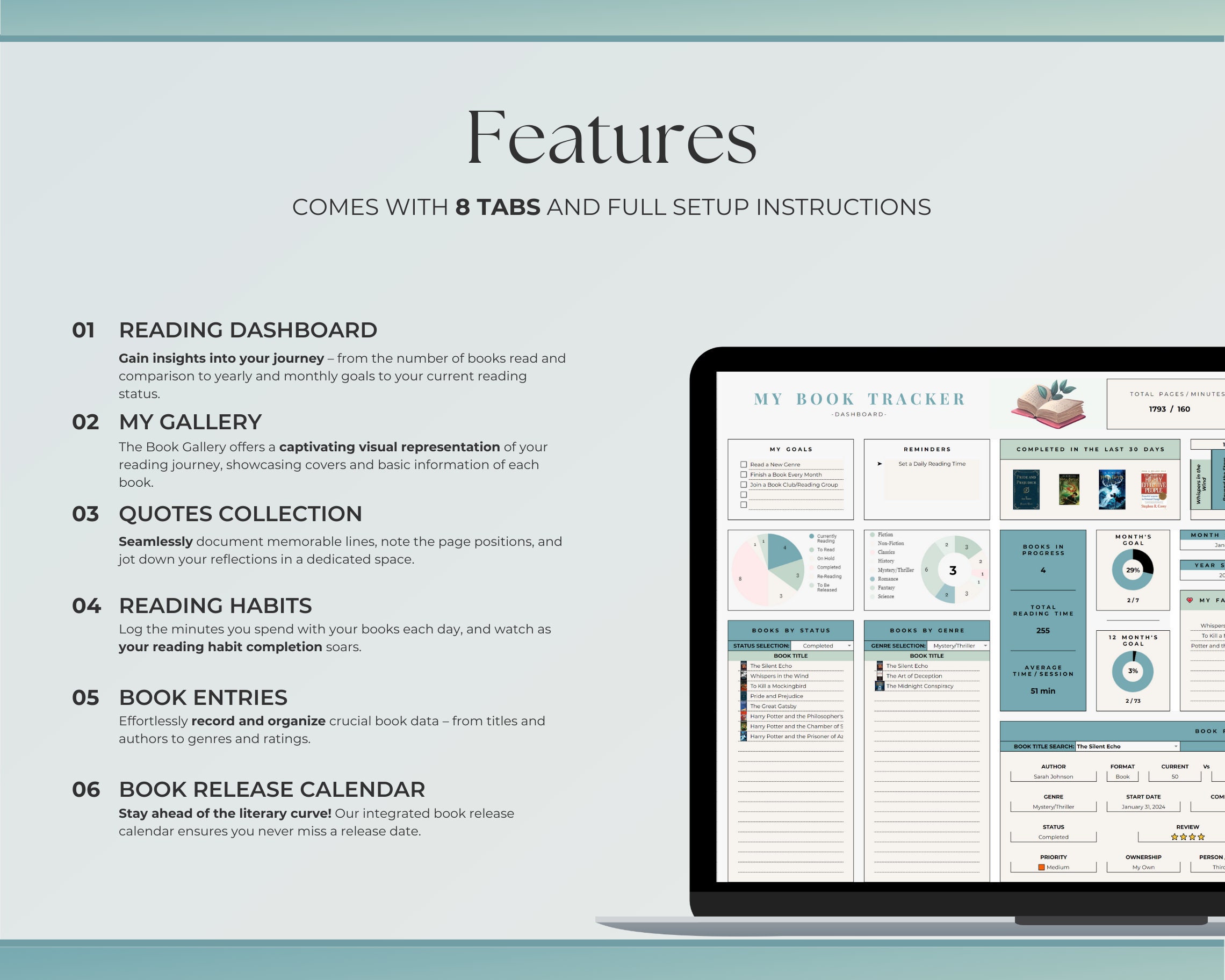 Book Tracker Spreadsheet Reading Spreadsheet Reading Tracker Book Journal Spreadsheet Digital 