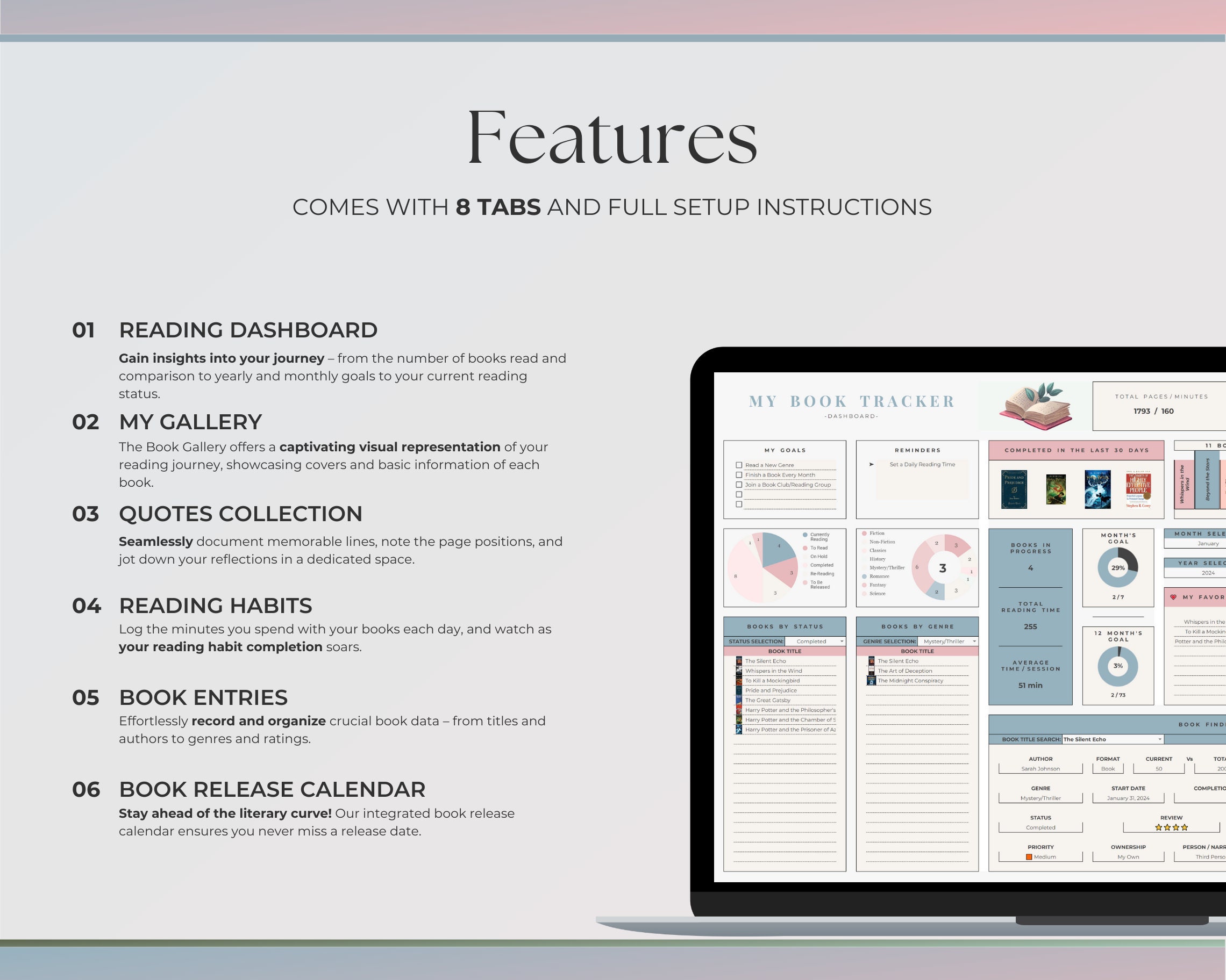 Reading Tracker Spreadsheet Google Sheets Book Journal Digital Reading ...