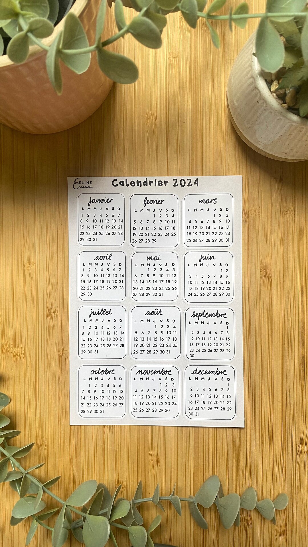Sheet of 12 calendar 2024 Stickers Sticker Sheets, Bujo Stickers ...