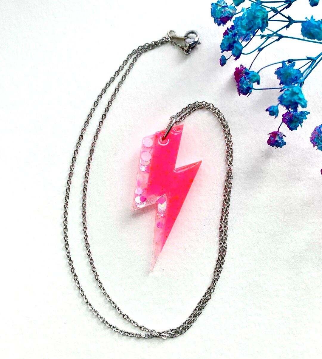 Neon Pink Lightning Bolt Pendant- Letterbox Gift, Gift for Her, Ziggy ...