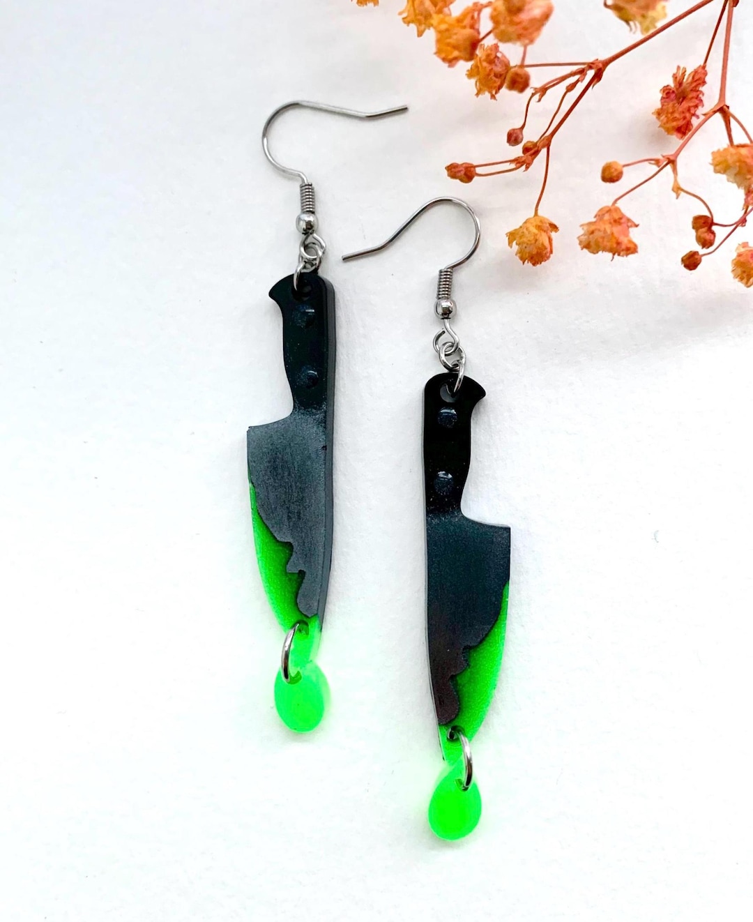 Gothic Green Alien Zombie Dagger Hypoallergenic Dangle Earrings ...