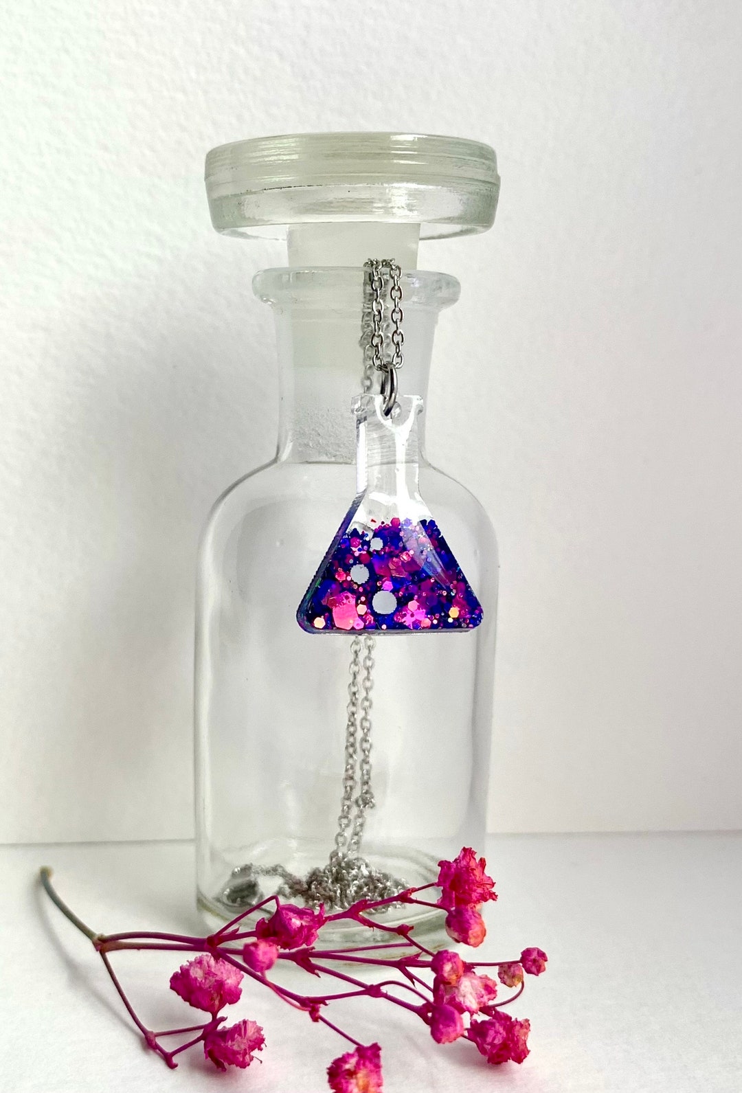 Glitter Conical Flask Pendant: Purple Colourshift Science Jewellery - Etsy