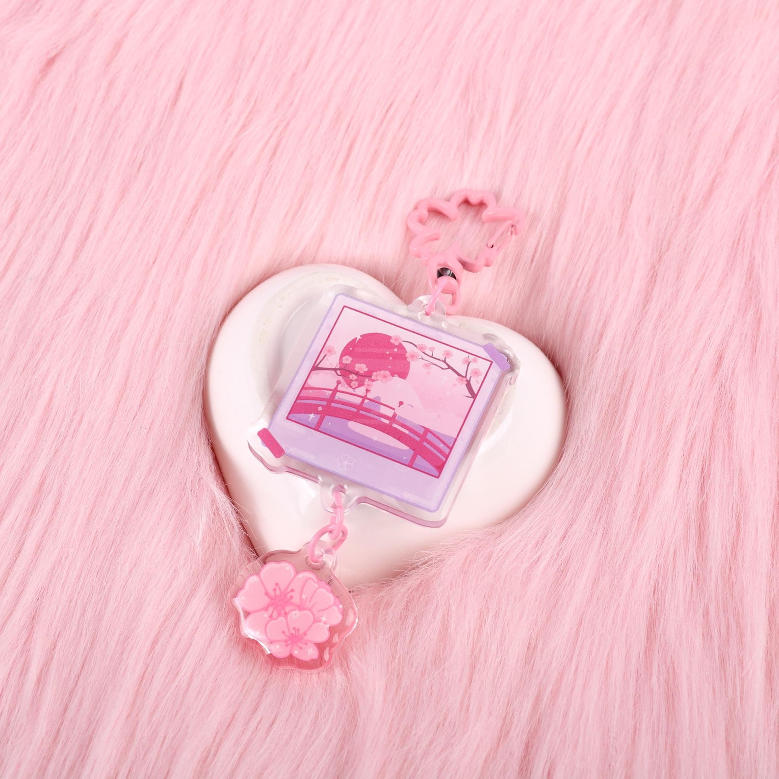 Sakura Polaroid Linked Keychain Cute Transparent Acrylic Charm - Etsy