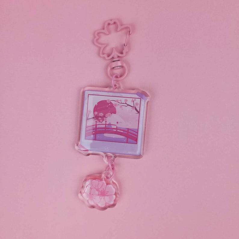 Sakura Polaroid Linked Keychain Cute Transparent Acrylic Charm - Etsy