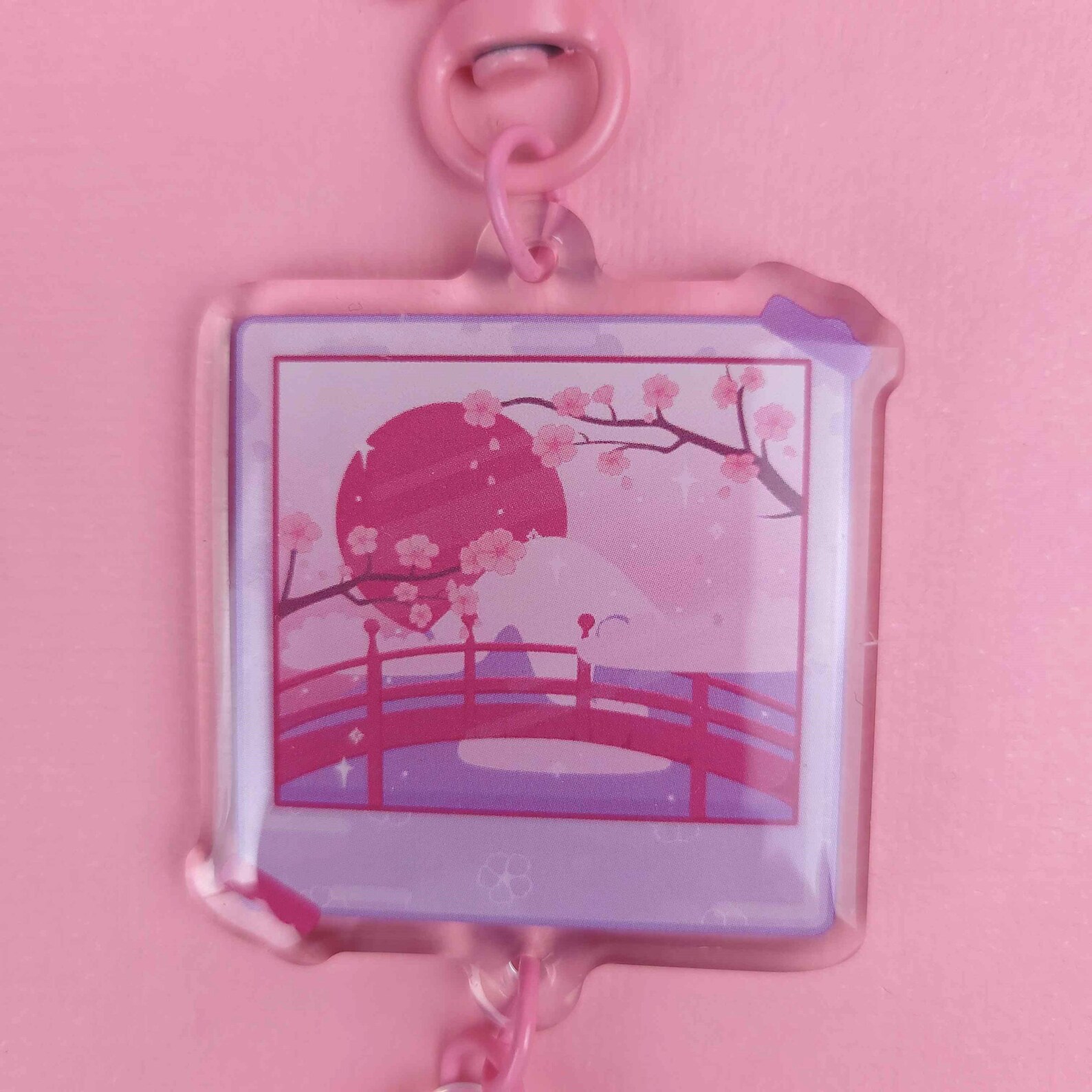 Sakura Polaroid Linked Keychain | Cute Transparent Acrylic Charm - Etsy