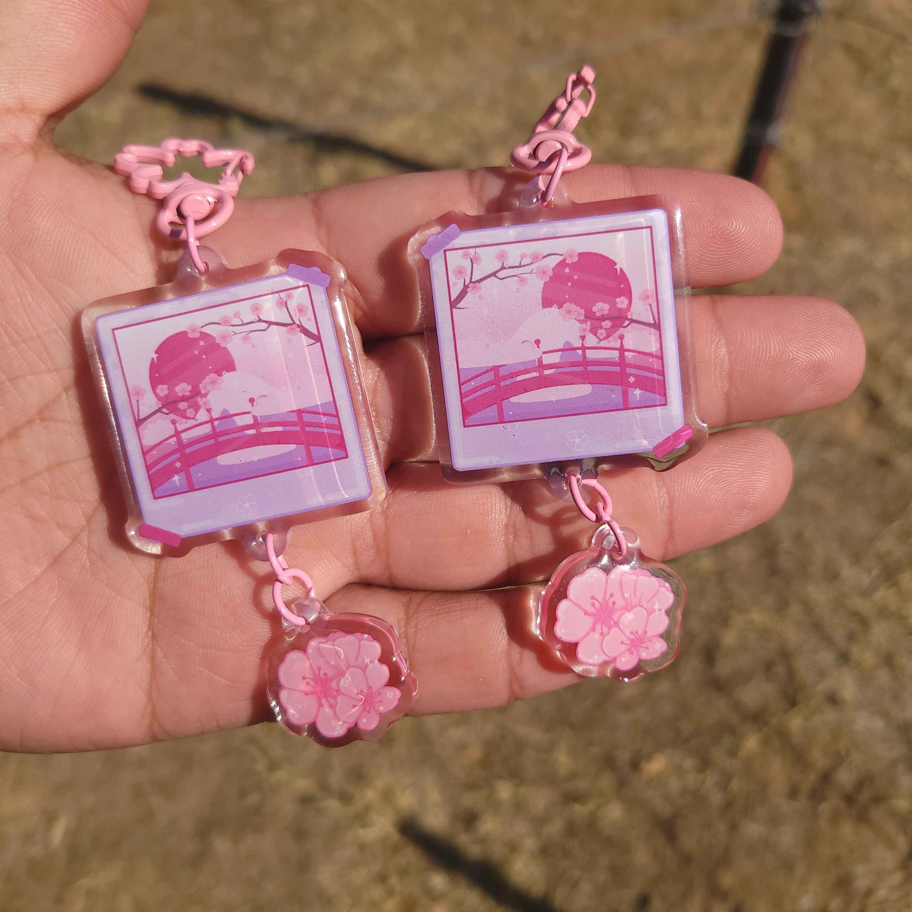 Sakura Polaroid Linked Keychain | Cute Transparent Acrylic Charm - Etsy