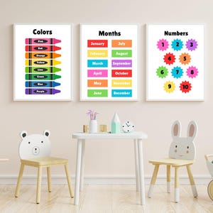 Set of 6 Educational Posters, Montessori Posters, Rainbow Playroom Wall ...