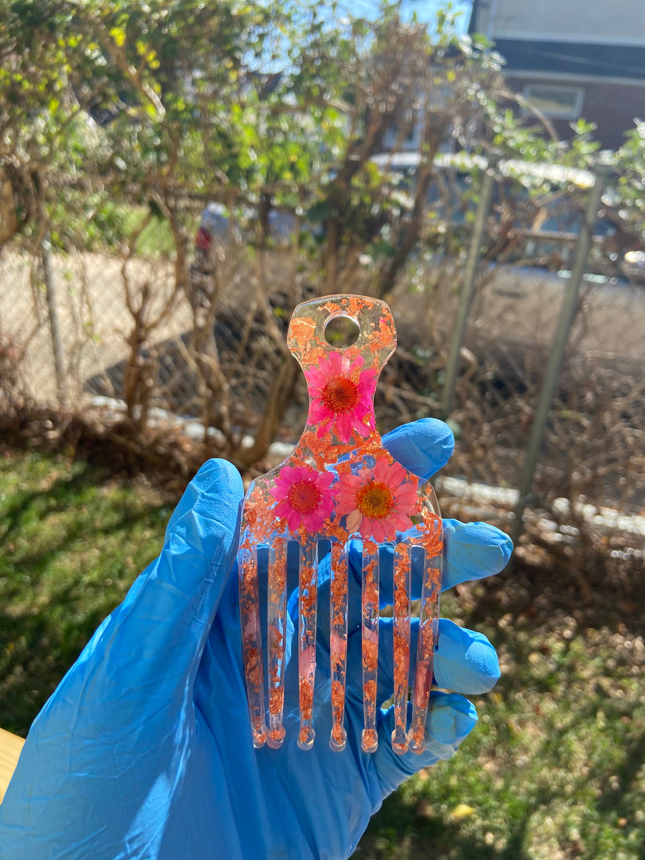 Afro Pick|hair Pick|floral Hair Pick|botanicalpressed Flowers|afro Pick ...